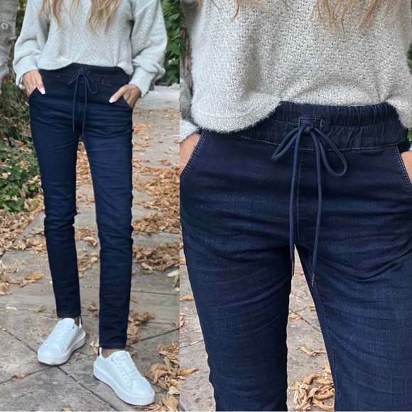 BEVY FLOG | Jeans | Bevy Flog Shely Drawstring Pants Dark Blue Denim ...